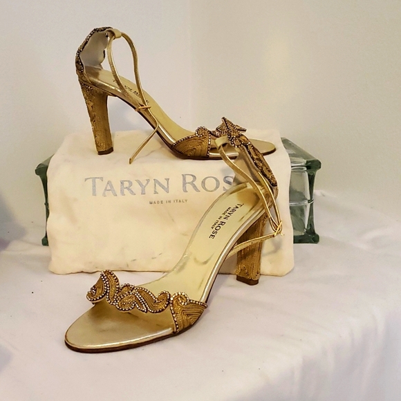 Taryn Rose | Shoes | Euc Taryn Rose Gold Beadedrhinestone Ankle Strap ...